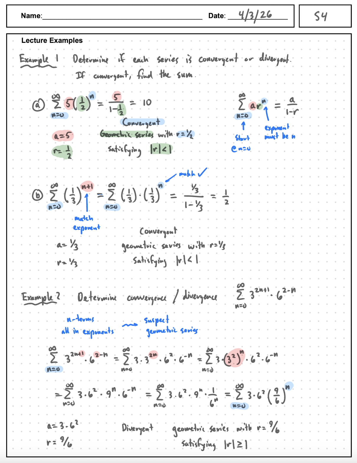 S4 Geometric Series - MTH 142 Spring 2026